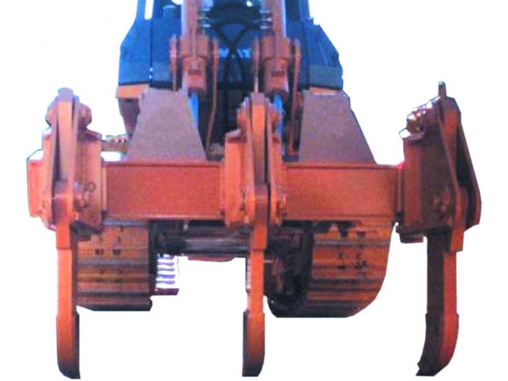 Ripper on bulldozer